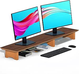 Aothia Large Dual Monitor Stand for Computer Screens Solid Wood Riser ...