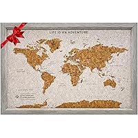 Splosh Travel Map - Large World Map Pin Board in White, Wooden Frame ...