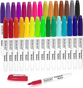 30 Colours Permanent Markers, Fine Point, Assorted Colours, Works on ...