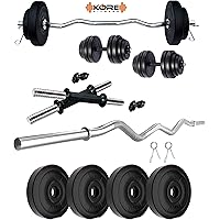 Kore PVC 10 Kg Home Gym Set with Gym Rods + One Pair Dumbbell Rods with ...