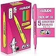 Eziglide 10-Pack Highlighter Pens Set, 5 Assorted Colours – Slim Barrel ...