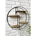 Black Metal Circle Round Wall Unit with Wooden Shelves Industrial Style ...