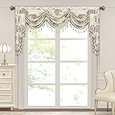 TOPLUXE Swag Valance for Windows, Damask Waterfall Valance with Tassels ...