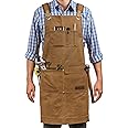 Luxury Waxed Canvas Shop Apron | Heavy Duty Work Apron for Men & Women with Pocket & Cross-Back ...