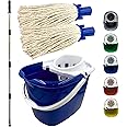 Floor Mop and Bucket Set - 2PC Mops for Cleaning Floors with Bucket, Pure Yarn Mop Heads and ...