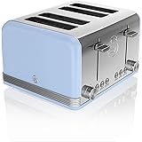 Swan 2 Slice Retro Toaster, Blue, Defrost, Cancel and Reheat Functions ...