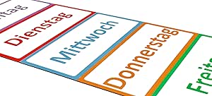 5 magnetische Wochentage / 13,5cm breit und 6cm hoch/Montag/Dienstag ...