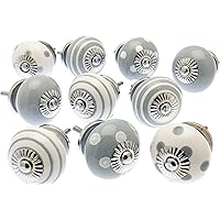 Mango Tree - Mixed Set of Whisper Grey & White Spots and Stripes Ceramic Cupboard Knobs x Pack10 ...