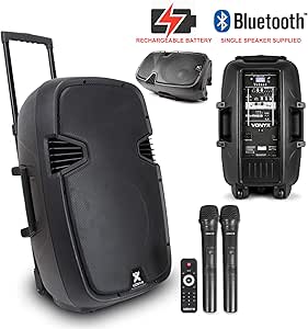 Vonyx SPJ-PA915 Portable PA System Active Bluetooth Speaker and Microphones Battery or Mains ...