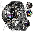 Smartwatch Herren Militär rund mit Metallband, Fitnessuhr 1.43" AMOLED ...