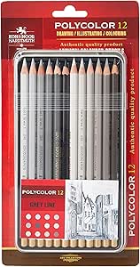 KOH-I-NOOR Polycolor Grey Line Artist's Coloured Pencils (Set of 12 ...