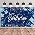 GRESATEK Blue Silver Birthday Banner & Backdrop Party Decorations Set for Anniversary, Extra ...