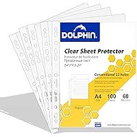 MARKQ A4 Transparent file, 100 Pcs Clear Plastic Folder Punched Pockets for Filing Paper ...