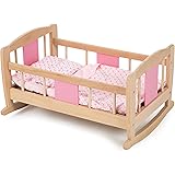 SET OF Dolls Wooden Rocking Cradle Cot Bed and Matching Doll's Feeding ...