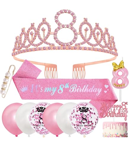 Happy 8th Birthday Pink Backdrop Banner 59x35.4 Fabric Sign Happy 8th ...