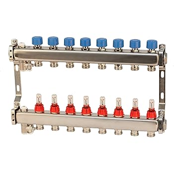 Collettore per riscaldamento a pavimento, 8 circuiti di riscaldamento ...