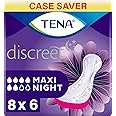 48 x Tena Lady Discreet Maxi Night Incontinence Pads for Women, 8 Packs of 6, with Medium to ...