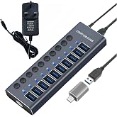 Tccmebius Powered 10-Port USB 3.0 Hub, USB C to 10 Ports USB Data Hub ...