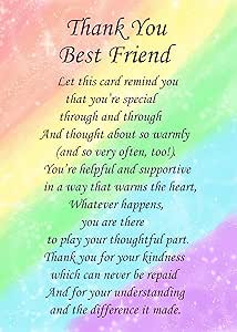 Thank You Best Friend Poem Verse Greeting Card: Amazon.co.uk: Office ...