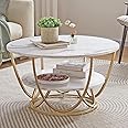WUDENSEE Round Gold Coffee Table,2 Tier Coffee Tables for Living Room ...