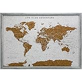 Splosh Large Maps. World Map Pin Board in Grey, Wooden Frame. World Map ...