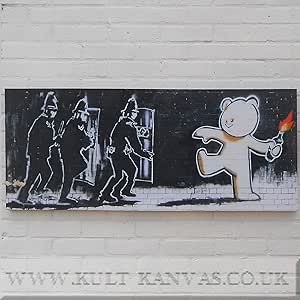 Banksy Teddy Bear Bomb Wall Art Canvas Picture 120cm x 50cm x 2.5cm ...