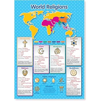 laminated WORLD RELIGIONS major religious groups educational poster | KS1 KS2 KS3 wall chart ...