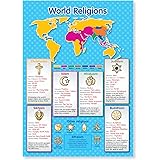 laminated WORLD RELIGIONS major religious groups educational poster ...