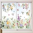 wondever Spring Summer Flower Window Stickers Iris Floral Bird Glass ...