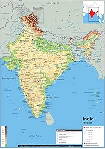 India Physical Map - Paper Laminated (A2 Size 42 x 59.4 cm): Amazon.co ...