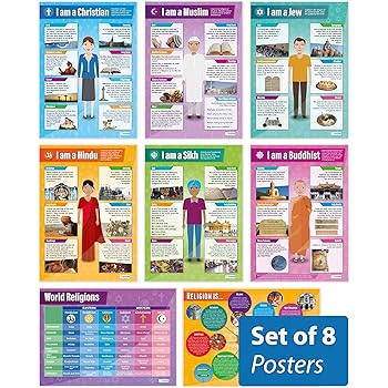 laminated WORLD RELIGIONS major religious groups educational poster | KS1 KS2 KS3 wall chart ...