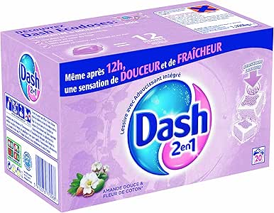 Dash 2 en 1 - Lessives Tablettes - Amande Douce & Fleur de Coton ...
