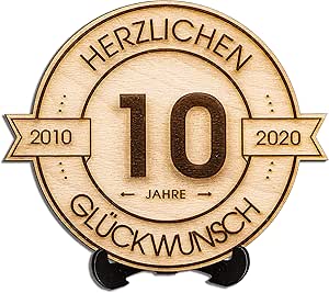 DARO Design - Holzscheibe graviert - 10 Jahre - Größe 20cm- Geschenk ...