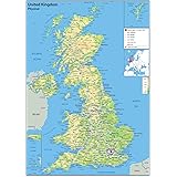 United Kingdom Map - Physical - 59.4 x 84.1 Centimetres (A1) - Paper ...