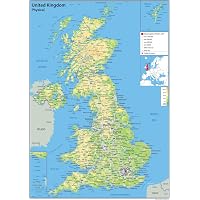 Physical Map of the UK - Size A0-84.1 x 118.9cm - Paper Laminated ...