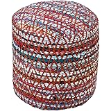 HOMESCAPES Multi Coloured Bohemian Style Folk Pouffe Footstool Chindi ...