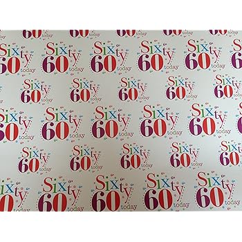 60th Birthday Wrapping Paper, 2 Sheets and a Matching Tag (White Words ...
