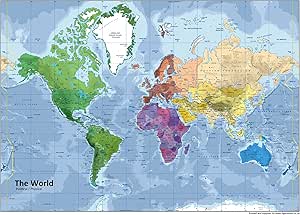 Tiger Moon A1 Vinyl World Political/Physical Map for Display/Hanging on ...