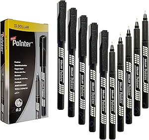 DOLLAR Pointer Fineliner Pens - Write Colour Draw Sketch Mark (10 x 0.3mm BLACK Fine Line Pens ...