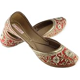 Fulkari Women's Murraya Brown Gold Genuine Soft Leather Juttis | Bite ...