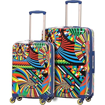 2408 Wavy Multicolour Rainbow Set of 3 Suitcases - Super Lightweight 4 ...