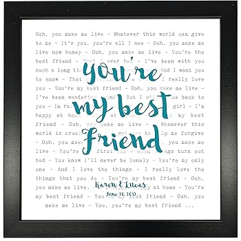 Queen, You're My Best Friend - Typography Song Lyrics Print Framed ...