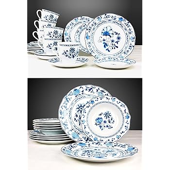 Kahla 170863A72067U Zwiebelmuster | Geschirr-Set Porzellan | Tafelservice 6 Personen blau weiß ...