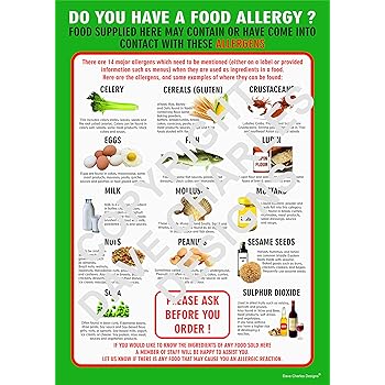 FOOD ALLERGY AWARENESS SIGN A4 (297mm x 210mm) LAMINATED 400g 14 ...