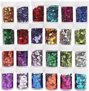 Pailletten Sterne und Herzen (24 stück) - 8g Bunte Glitzer Pailletten ...