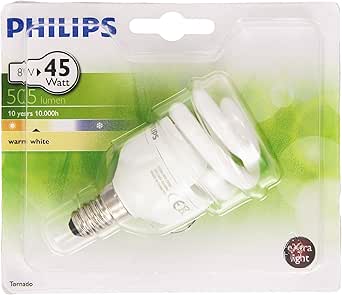 Philips Tornado 8W (45W) SES E14 T2 Energy Saving 8 Compact Fluorescent ...