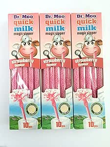 Dr Moo Magic Milk Magic Sipper Straws. Strawberry Flavour 3 x Packs (30 ...