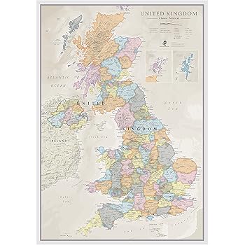 laminated Educational wall poster UK counties map | GB Great Britain ...
