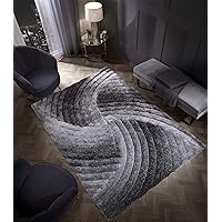 3D SWIRL HEAVYWEIGHT CARVED Shaggy Rug GREY SILVER Ombre Super Plush ...