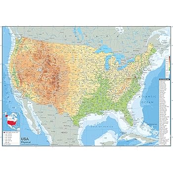 USA Physical Map - Paper Laminated (A2 Size 42 x 59.4 cm): Amazon.co.uk ...